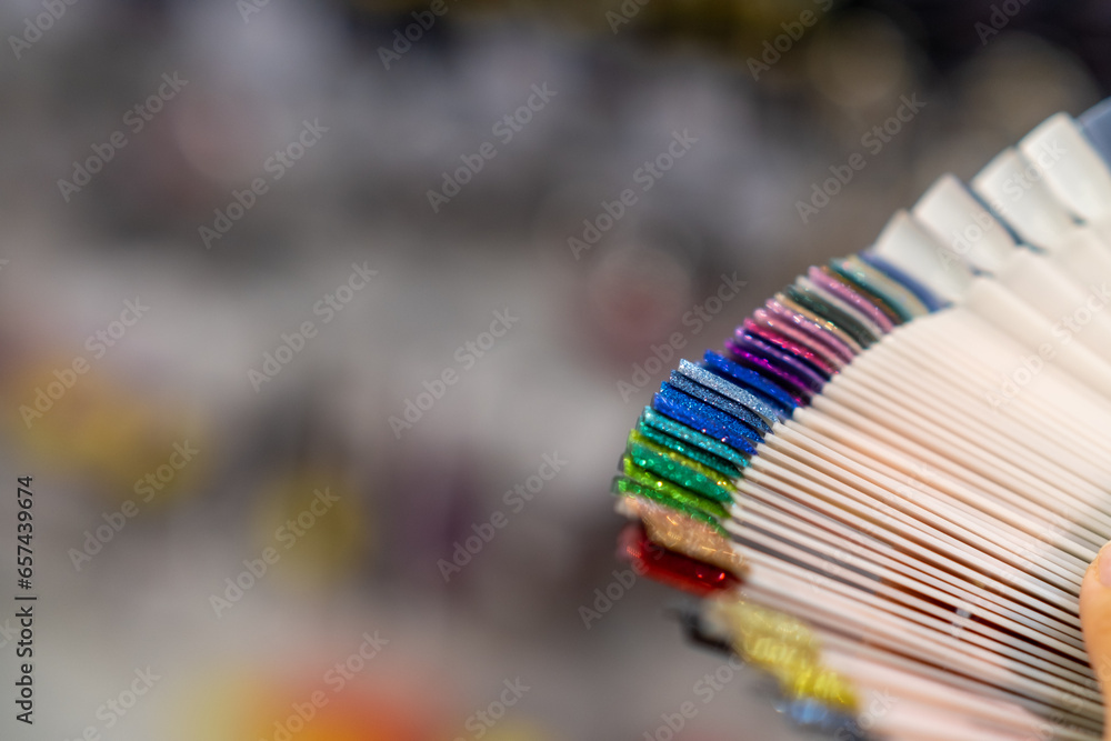 Collection of nails color polish samples. A palette of nail designs of ...