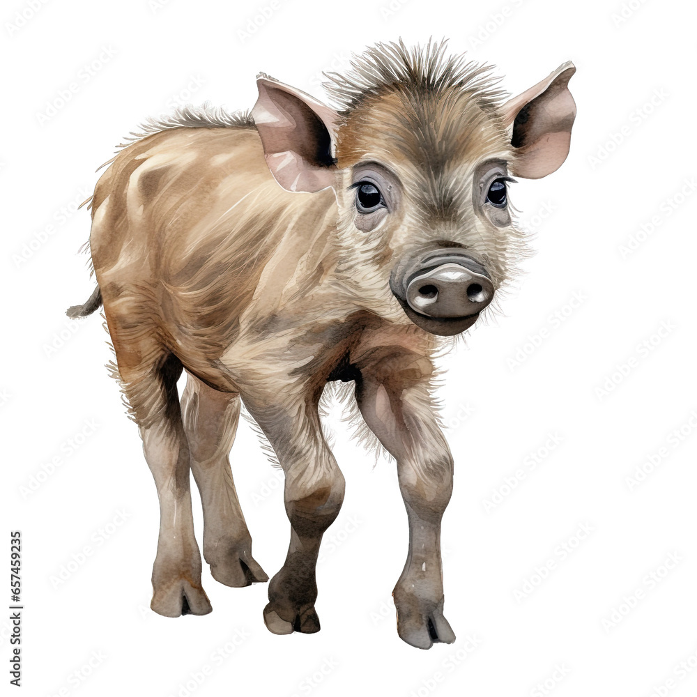 Baby warthog watercolor clipart on transparent background. Generative ...