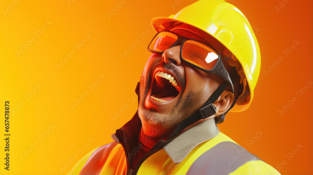 Young handsome worker man wearing uniform and security helmet Crazy and ...