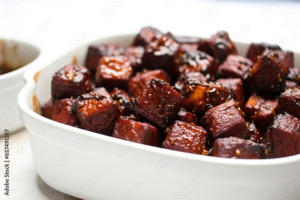pile of bbq burnt ends in a ceramic dish Stock Photo | Adobe Stock
