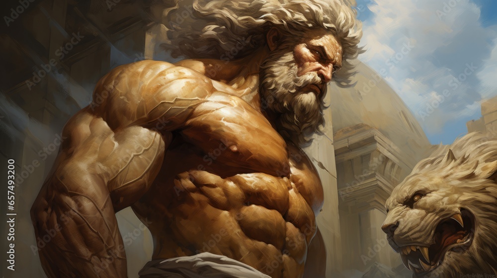 Painting of Hercules a brutal, muscular male, with a beard, the Greek ...