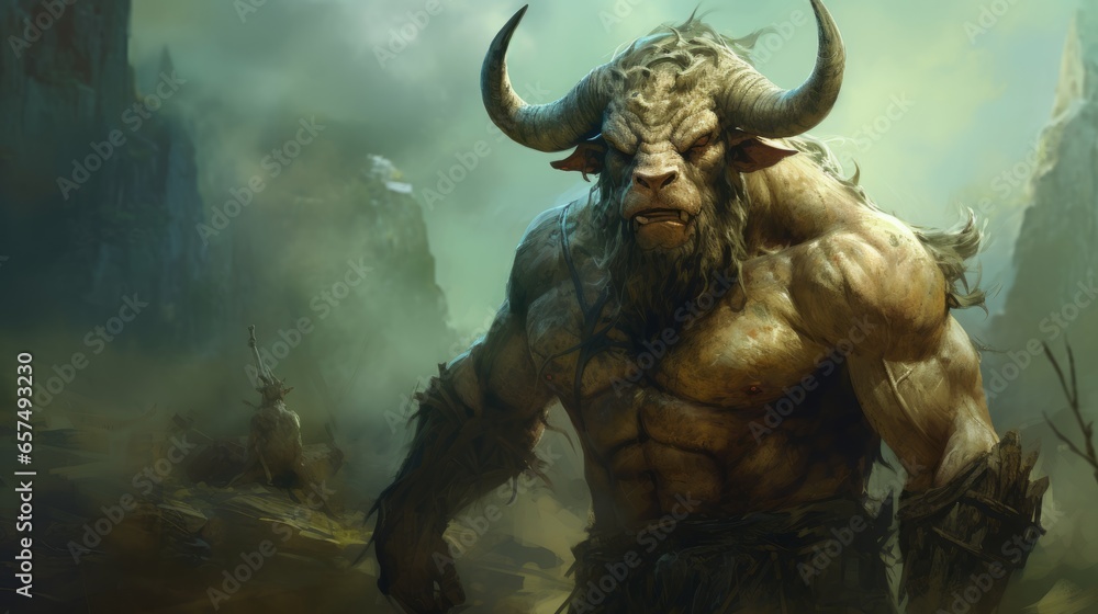 Art of a myth monster, minotaur, Half bull half human monster. Fierce ...