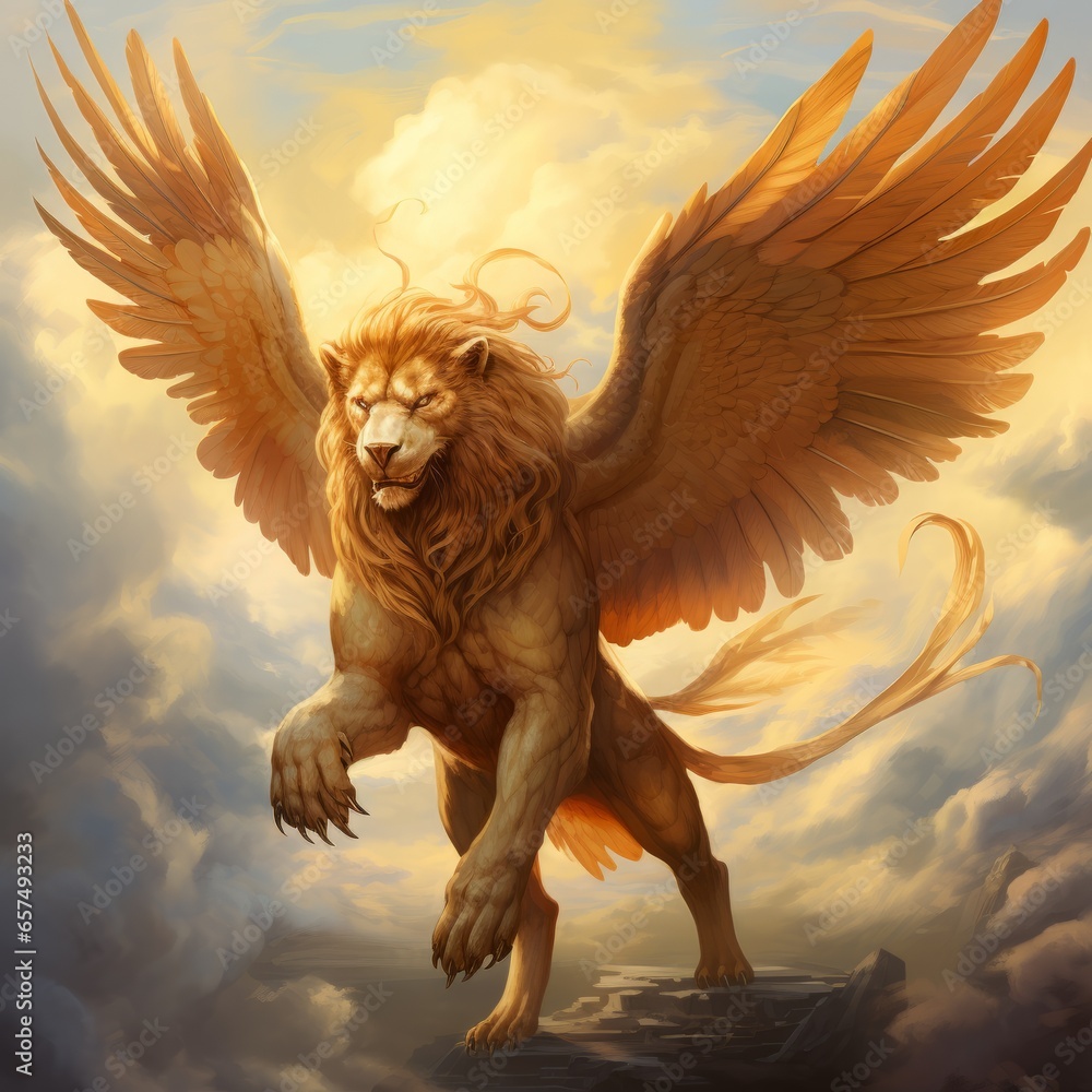 Art of a beautiful myth monster, winged lion, Half lion, half Eagle ...