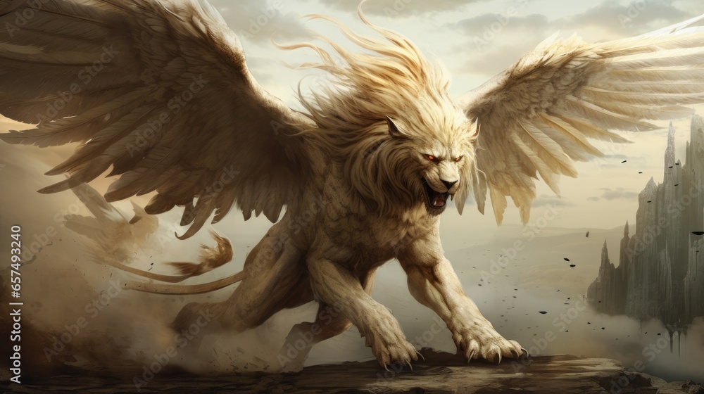 Art of a beautiful myth monster, winged lion, Half lion, half Eagle ...