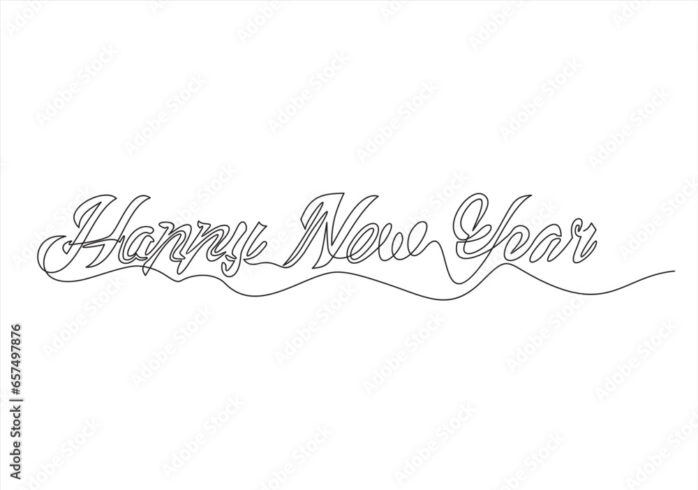 Happy New Year 2024 Logo Text Design 2024 Year Number One Continuous Line Drawing Vector