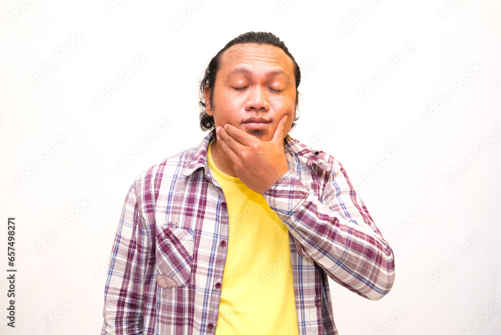 Dental problems. Portrait of unhealthy man pressing sore cheek ...