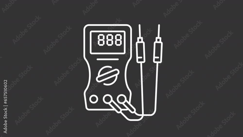 White simple thin line animation of digital multimeter, HD video with ...