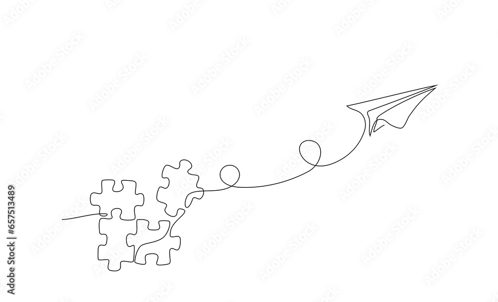 Vetor de Continuous line drawing of paper plane flying up connected ...