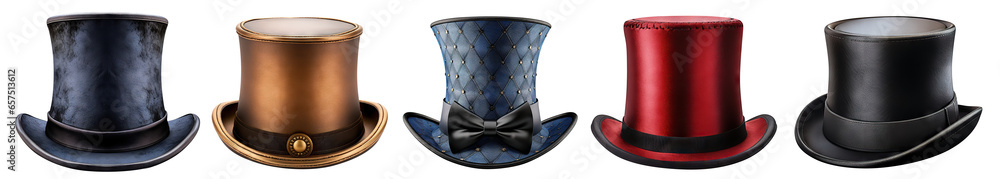 Set of vintage top hats. Cylinder hats, cut out Stock Photo | Adobe Stock