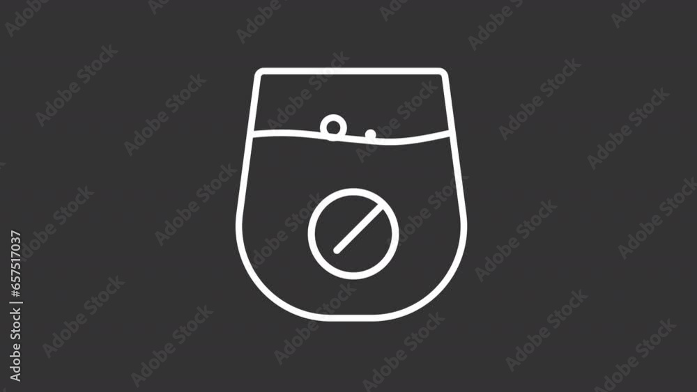 2D white simple thin line animation of effervescent tablet dissolving ...