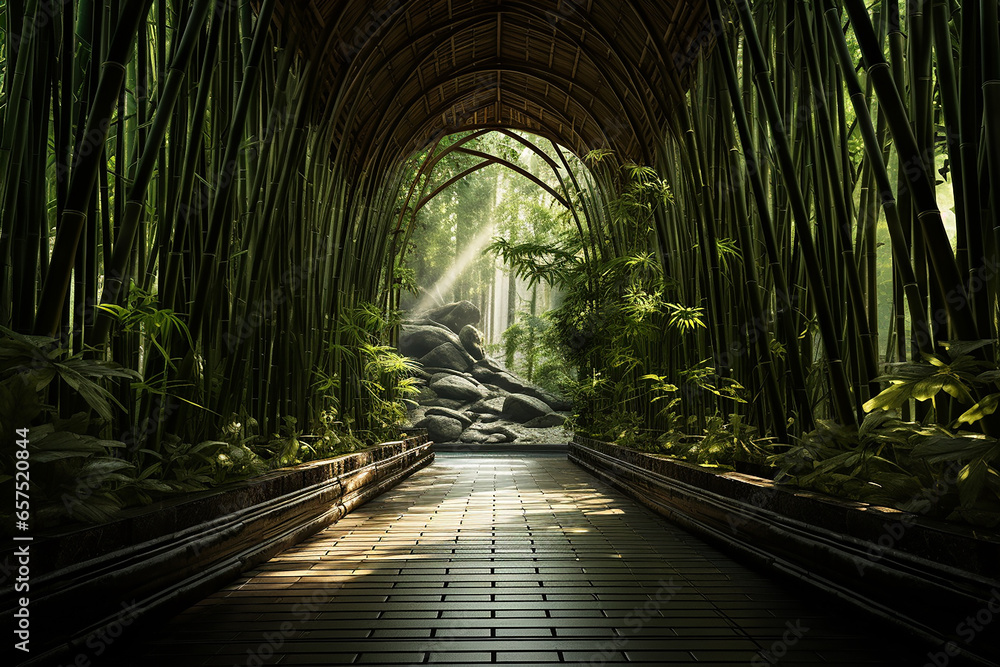 Generative AI Image of Tunnel from Bamboo in Forest with Nature View in ...