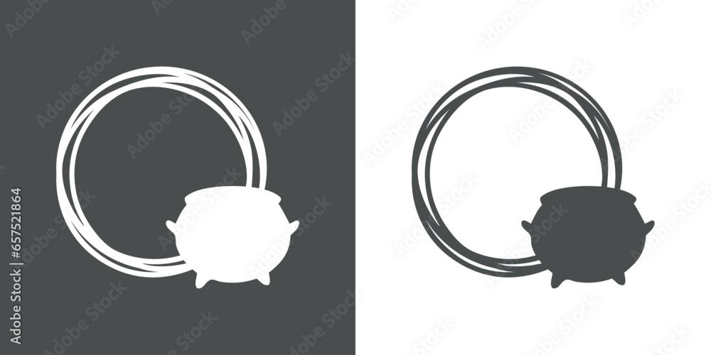 Logo con marco circular con líneas con silueta de caldero de bruja para ...
