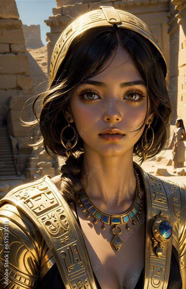 Beautiful girl in costume of ancient Egyptian goddess. Portrait of a ...