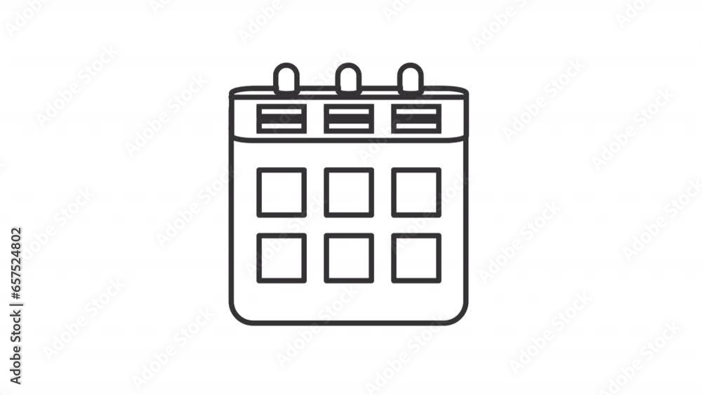 2D black simple thin line animation of calendar, HD video with ...