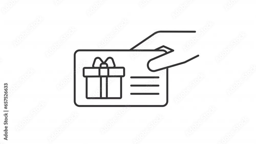 2D black simple thin line animation of hand holding gift card, HD video ...
