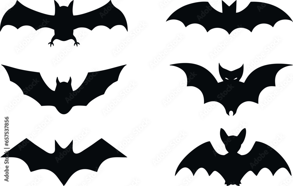 Halloween bats silhouettes set. Isolated vector winged vampire animal ...