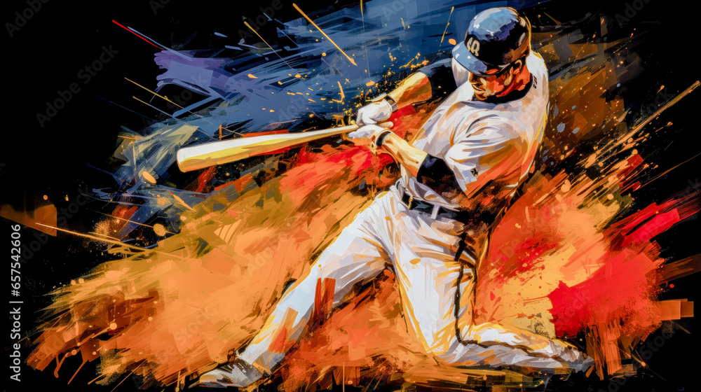 Abstract Acryl Oil Surreal Baseball Softball The Batter Tries to Hit ...
