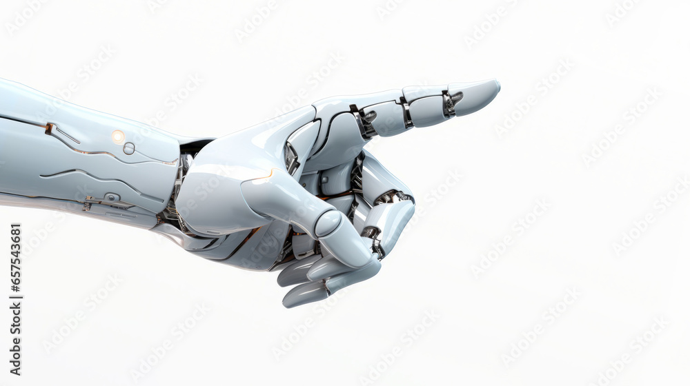 Robotic cyborg hand pointing his index finger on white background Stock ...