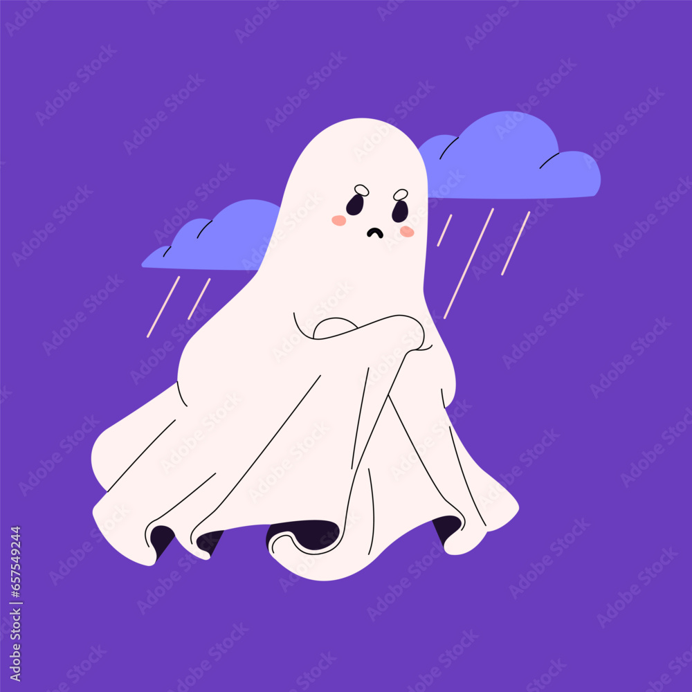 Happy ghost with headphones play on game console. Playful spook hold ...