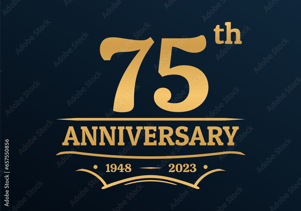 Vetor de 75 years anniversary golden logo, icon, label or badge. 75th ...