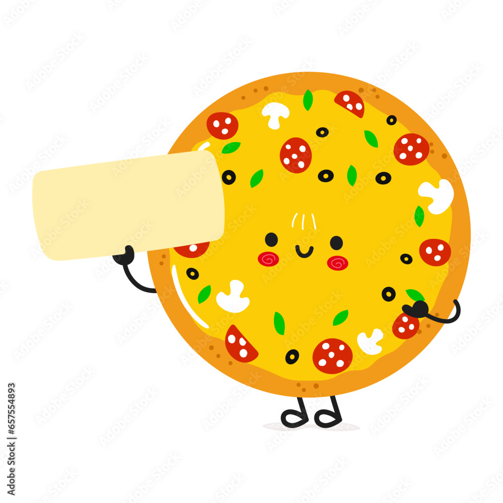Cute funny Pizza poster character. Vector hand drawn cartoon kawaii ...