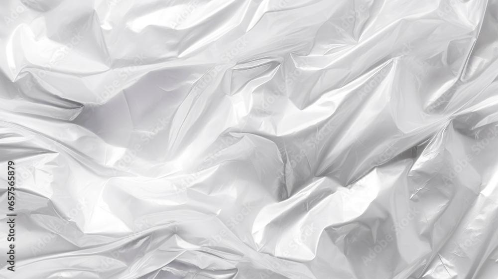 Transparent white glossy wrinkled plastic texture. Crumpled thin ...