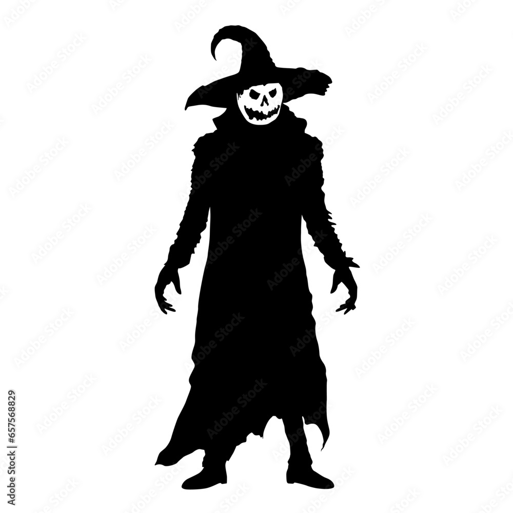 Silhouette of Halloween evil character with pumpkin face. Character in ...