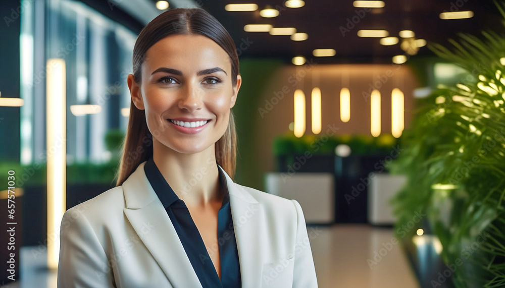 Smiling receptionist waiting customers. Hotel reception, happy female ...