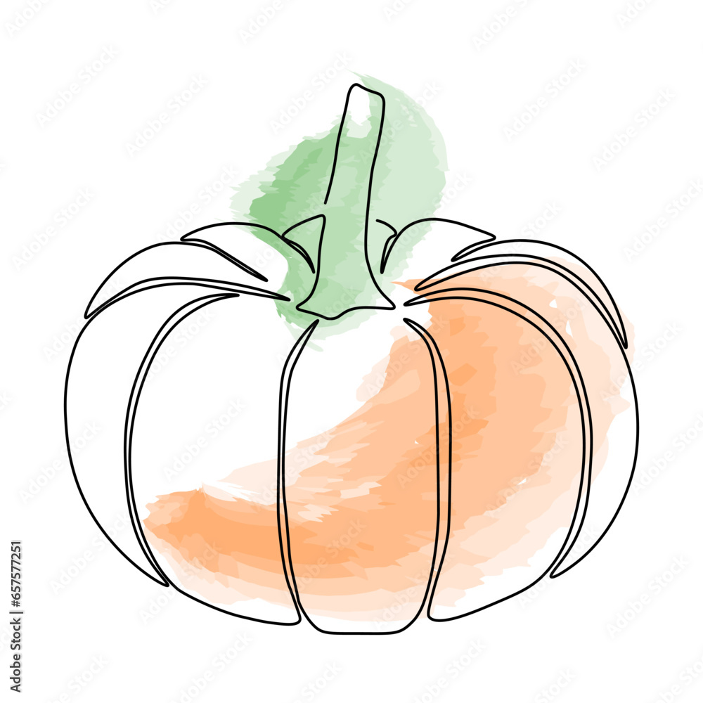 Continuous one line drawing pumpkin. Vector illustration. Black line ...