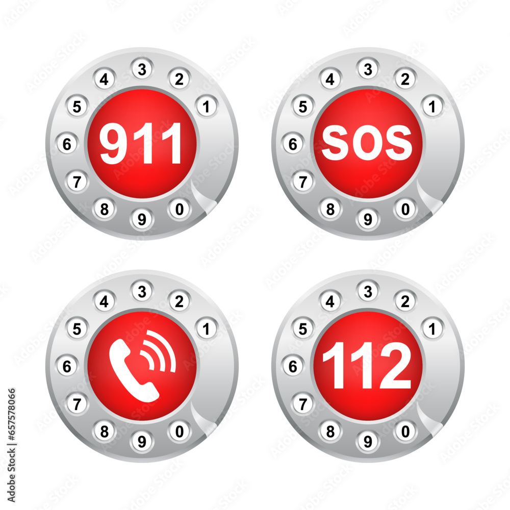 Rotary phone dial, Telephone dial. Emergency call icon. SOS emergency call. Emergency message ...