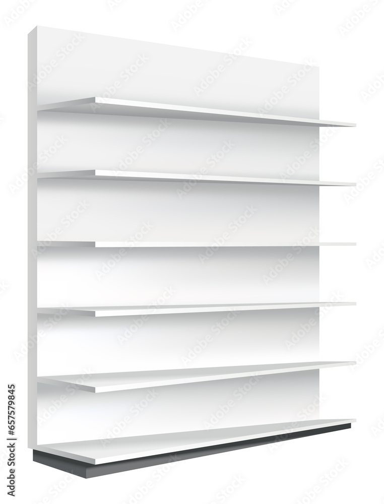 Store shelves. Supermarket showcase template. Set of white empty retail ...