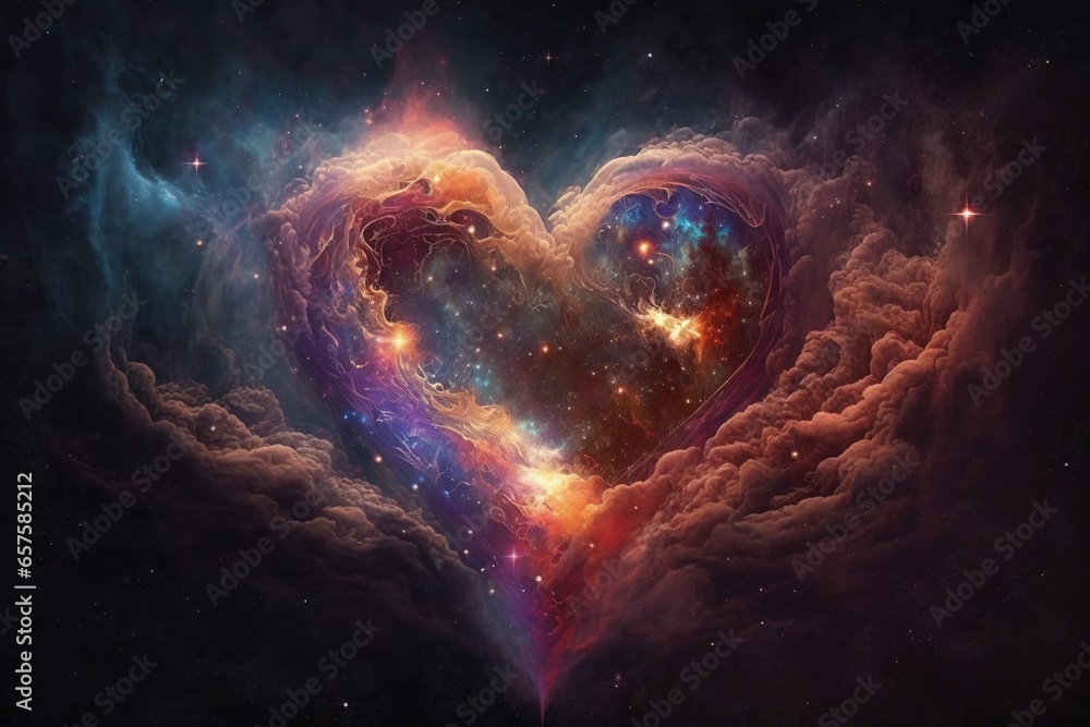 neon heart, mist heart, colored mist, digital art style, illustration ...