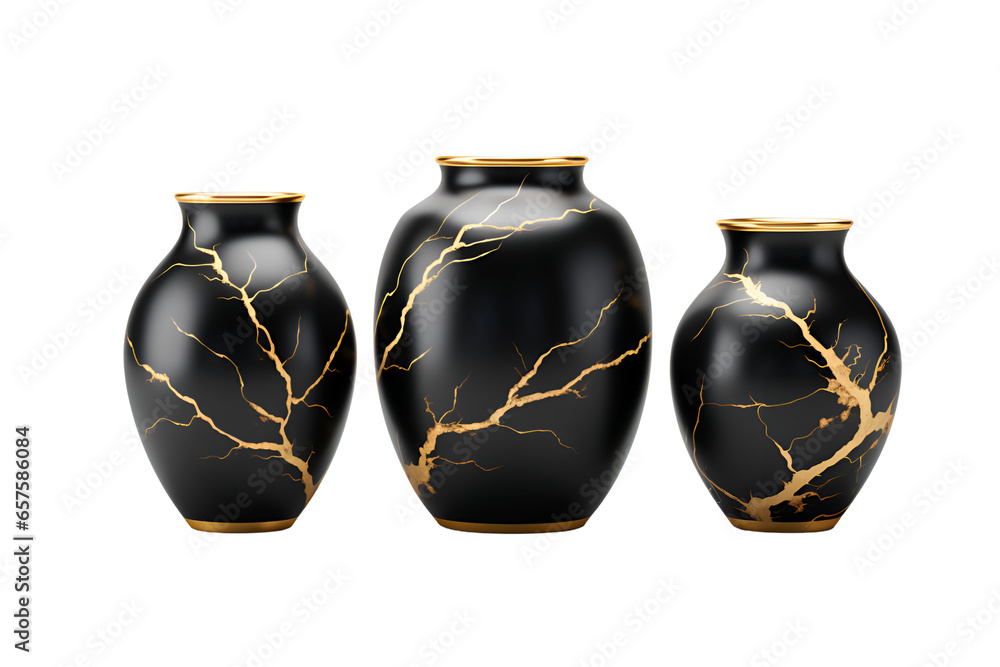 Black and gold Ceramic flower vas making use of Kintsugi style isolated ...