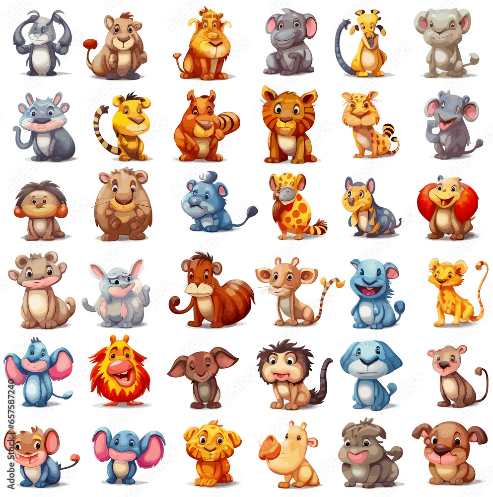 Cartoon big set of different characters animals some of them looks ...