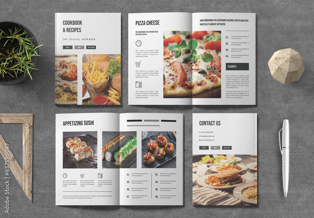 Modelo de Cookbook Recipe Book Template Brochure Layout do Stock ...