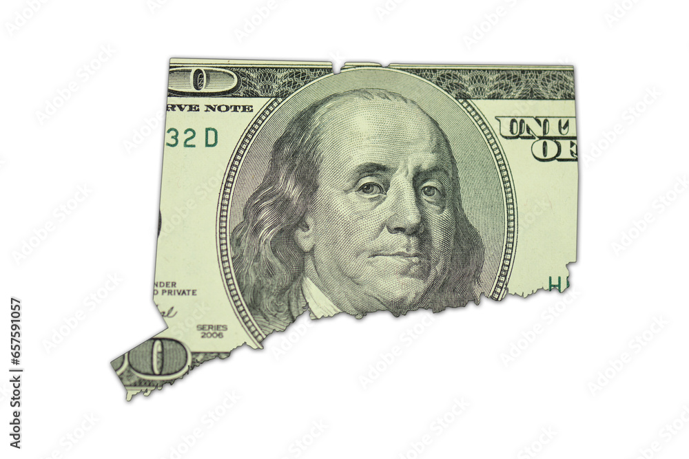 map of connecticut state on a american dollar money texture on the ...