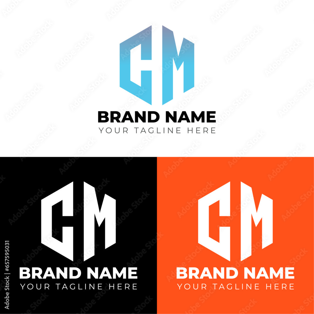 C M letter polygon logo vector, Two letters C M logo design , Double ...