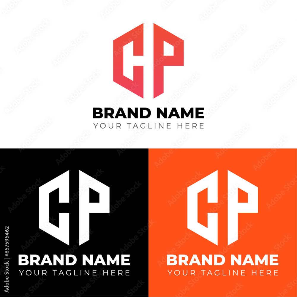 C P letter polygon logo vector, Two letters C P logo design , Double ...