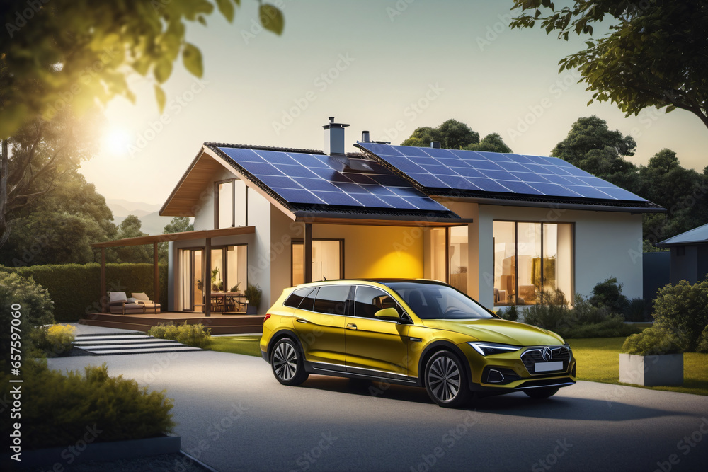 Modernes energiesparendes Einfamilienhaus mit Solaranlage auf dem ...