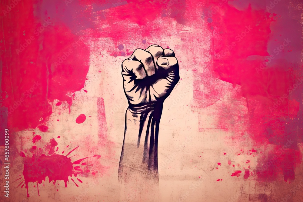 Female fist, gender female sign on pink background. Woman showing fist ...
