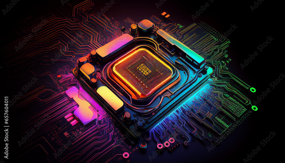 DSLR processor inside circuit design technology Neon cool background ...