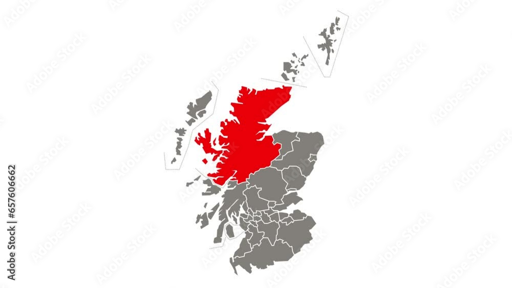 Highland council area blinking red highlighted in map of Scotland Stock ...