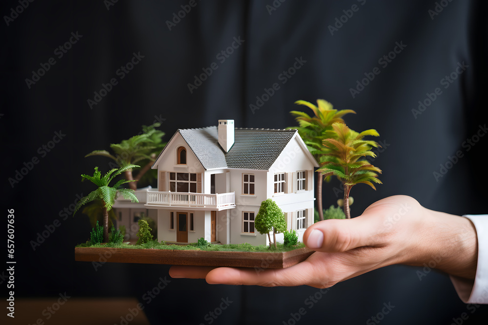 Сoncept of commercial real estate. Real estate agent points to the ...