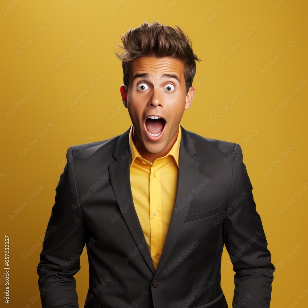 Excited and Surprised Young manager expresses his excitement and ...