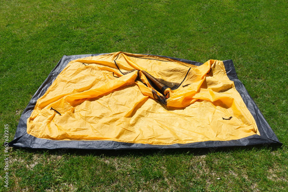 Setting up a tent. Correct tent set up. Pitch a tent. Bedroom part of a ...
