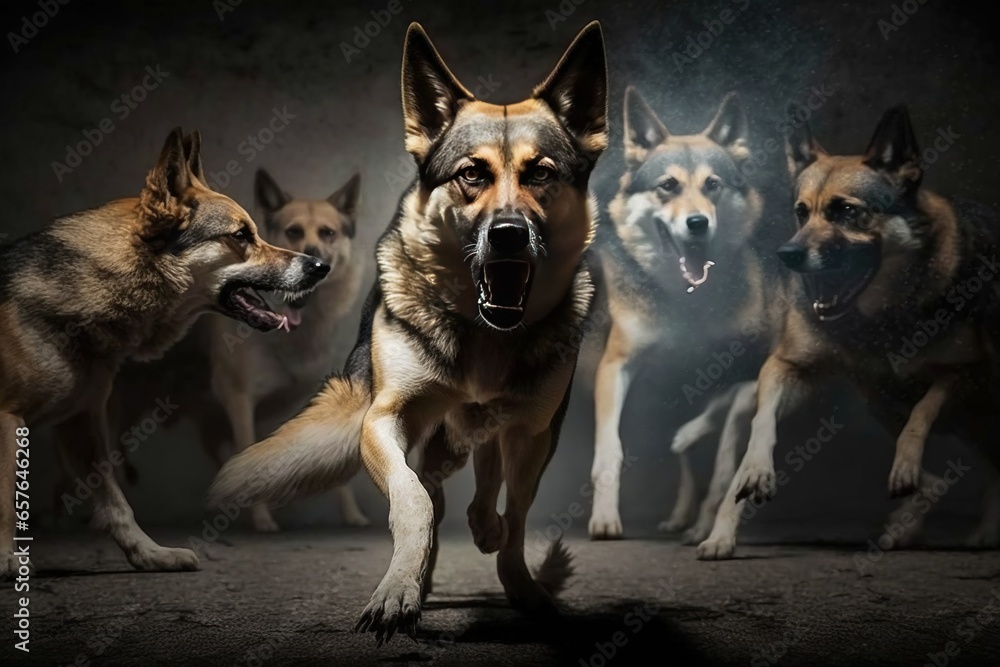 Pack of dogs, angry dogs, pack of dogs in the city, digital art style ...