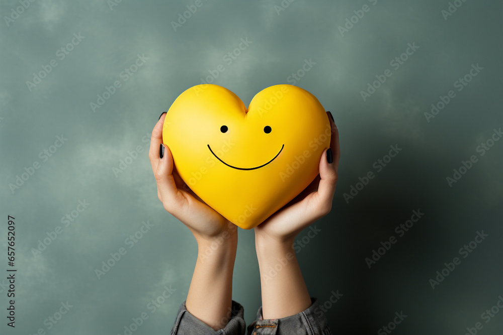 Huge big smiling heart, protects positive emotion, motivation, keeping ...
