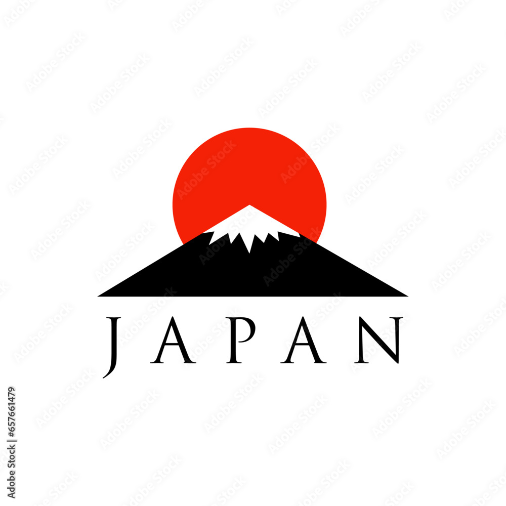 mountain with rising sun japanese logo vector illustration. mount fuji ...