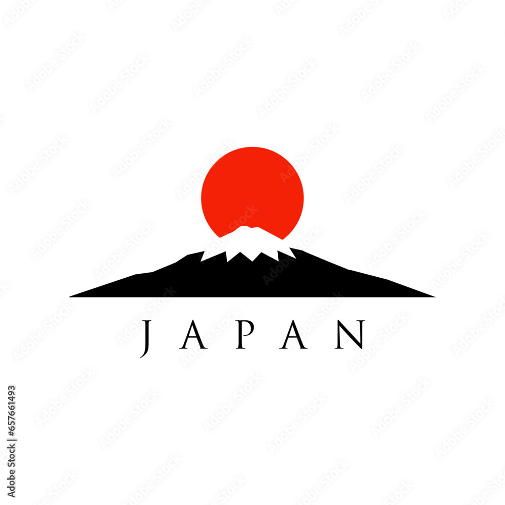 mountain with rising sun japanese logo vector illustration. mount fuji ...