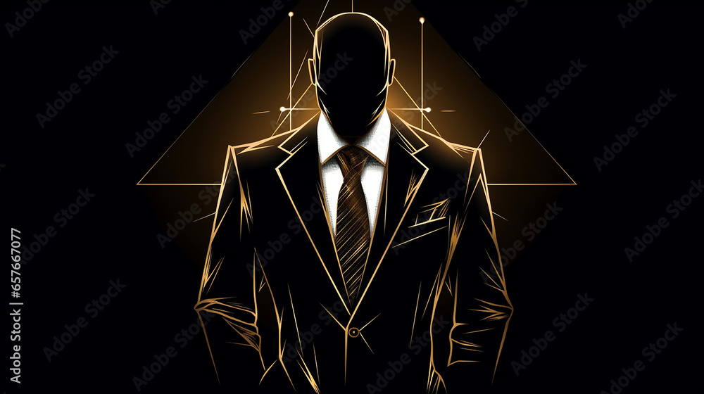 magnata Um desenho a traço dourado isolado, fundo preto Stock ...